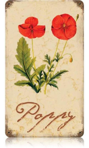 Vintage Poppy Metal Sign 8 x 14 Inches