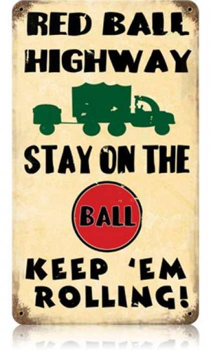 Vintage Red Ball Metal Sign 8 x 14 Inches