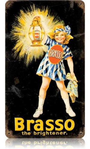 Vintage Brasso Metal Sign 8 x 14 Inches