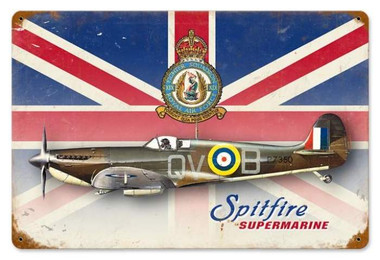 Retro Spitfire Union Jack Metal Sign 18 x 12 Inches
