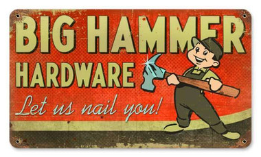 Retro Big Hammer Hardware Metal Sign 14×8″ | Workshop Wall Art