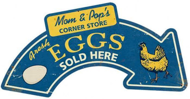 Retro Eggs Arrow Metal Sign 21 x 10 inches