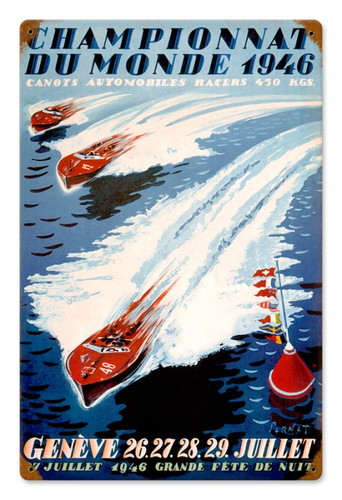 Vintage World Champion Boating Metal Sign 12 x 18 Inches