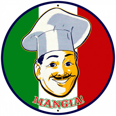Retro Mangia Round Metal Sign 28 x 28 Inches
