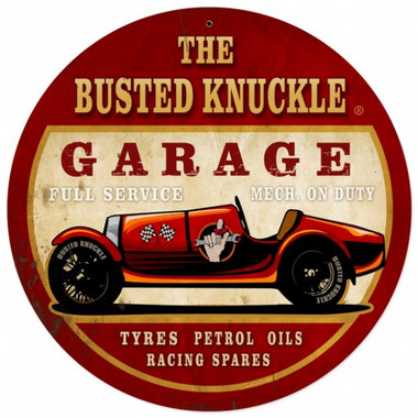 Vintage Old Race Car Round Metal Sign 14 x 14 Inches