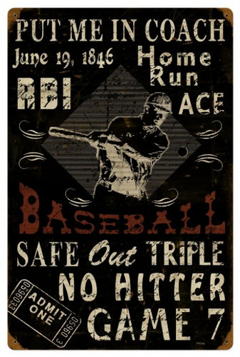 Vintage Baseball Metal Sign 16 x 24 Inches