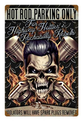 Retro Hot Rod Parking Metal Sign 12 x 18 Inches