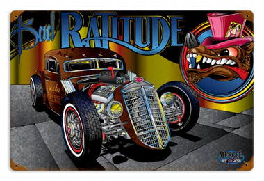 Vintage Rat Rod Ratitude Metal Sign 12 x 18 inches