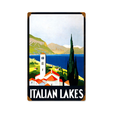 Retro Italian Lakes Metal Sign 12 x 18 Inches