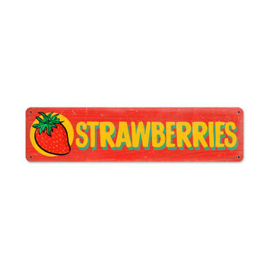 Retro Strawberries Metal Sign 20 x 5 Inches