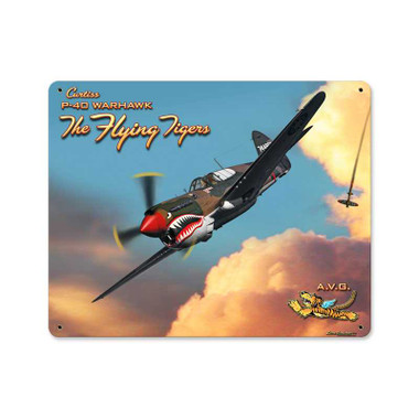 Retro Flying Tiger Metal Sign 15 x 12 Inches