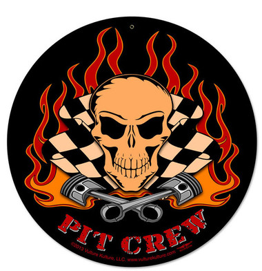 Pit Crew Round Metal Sign 14 x 14 Inches