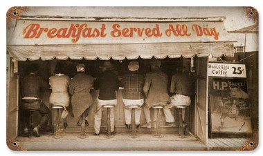 Retro Breakfast All Day Metal Sign 14 x 8 Inches