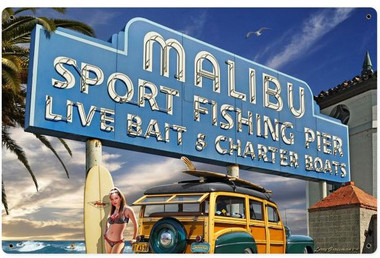 MALIBU PIER Metal Sign 12 x 18 Inches