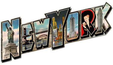 New York Landmarks Custom Shape Metal Sign 28 x 16 Inches