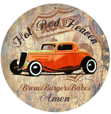 Hot Rod Heaven Round Metal Sign 14 x 14 Inches