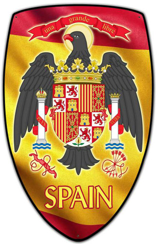 Spain Shield Custom Shape Metal Sign 15 x 24 Inches
