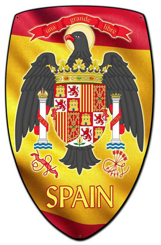 Spain Shield Custom Shape Metal Sign 21 x 32 Inches