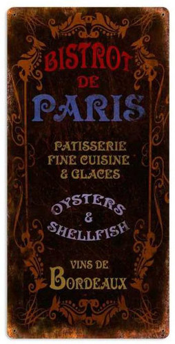 Retro Bistrot Paris Metal Sign 18 x 36 Inches