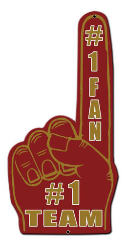 Number 1 Team Finger Red Gold Custom Shape Metal Sign 10 x 20 Inches