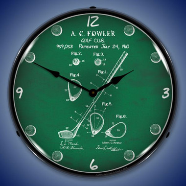 1910 Golf Club Patent LED Lighted Wall Clock 14 x 14 Inches
