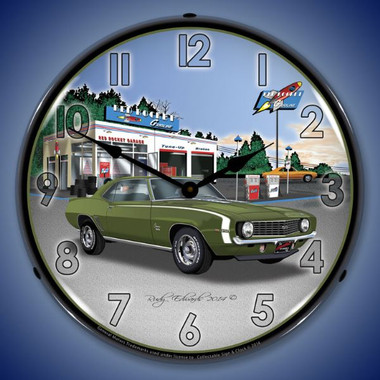 1969 Camaro SS Rocket Gas LED Lighted Wall Clock 14 x 14 Inches