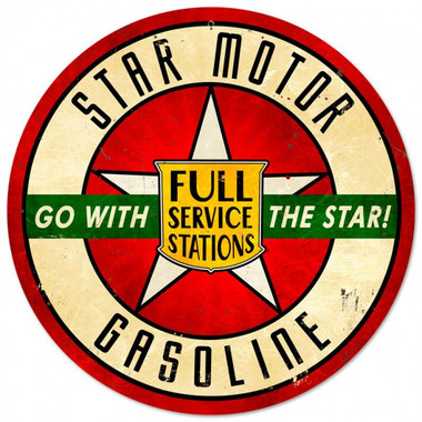 Star Motor Gasoline Round Metal Sign 14 x 14 Inches