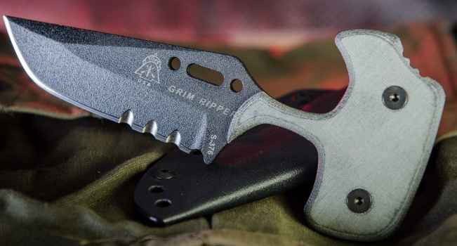 TOPS Grim Ripper, Black Linen Micarta Handle, Kydex Sheath