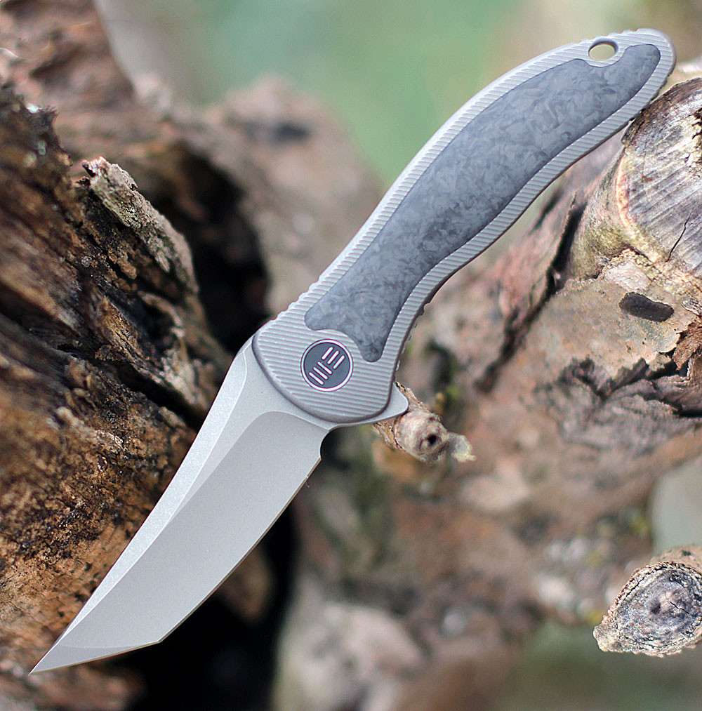 We Knife Mini Synergy 2012CF-A, 2.93" CPM 20CV Stonewashed Tanto Blade ...