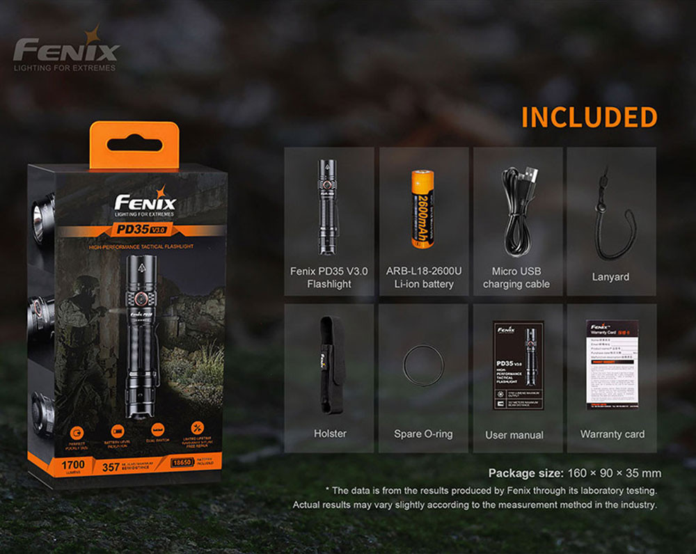 Fenix PD35 V3.0 EDC Flashlight Rechargeable | 1700 Lumens | Knifeworks