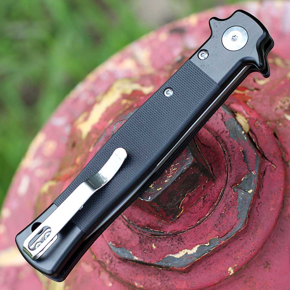 Cobratec Stiletto Button Lock| CTSTLBLG10BLKSTN| Knifeworks