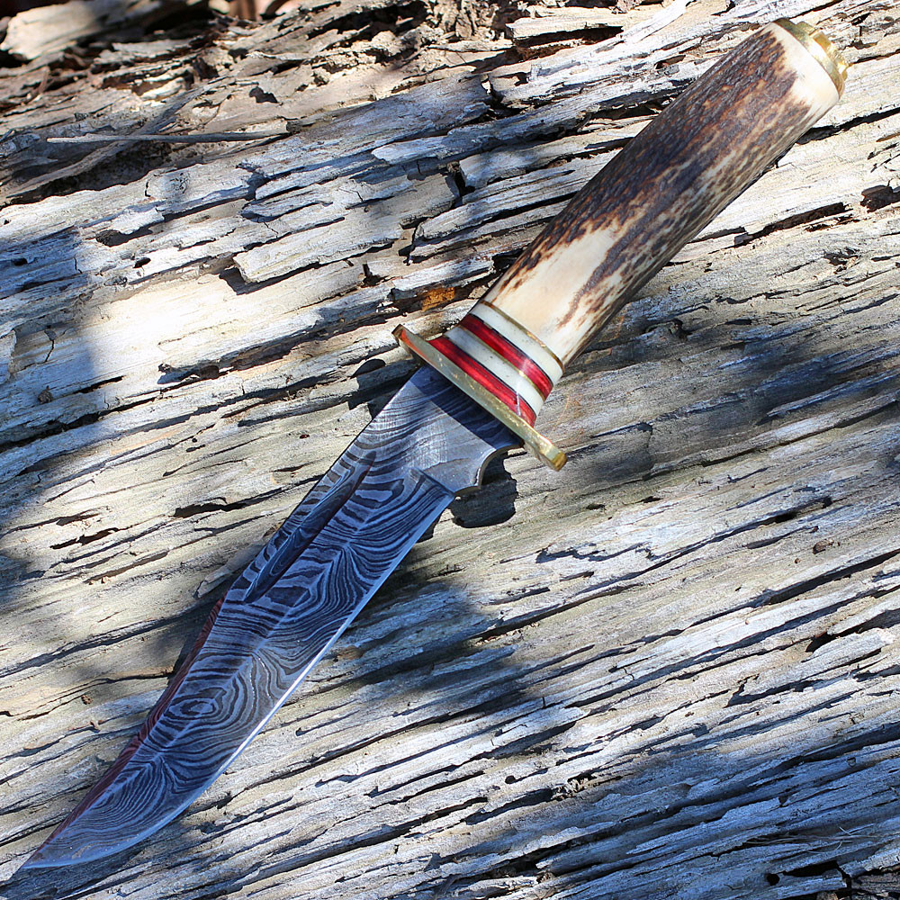 Damascus 1043 El Dorado Skinner, 6" Damascus Plain Blade, Round Stag Handle
