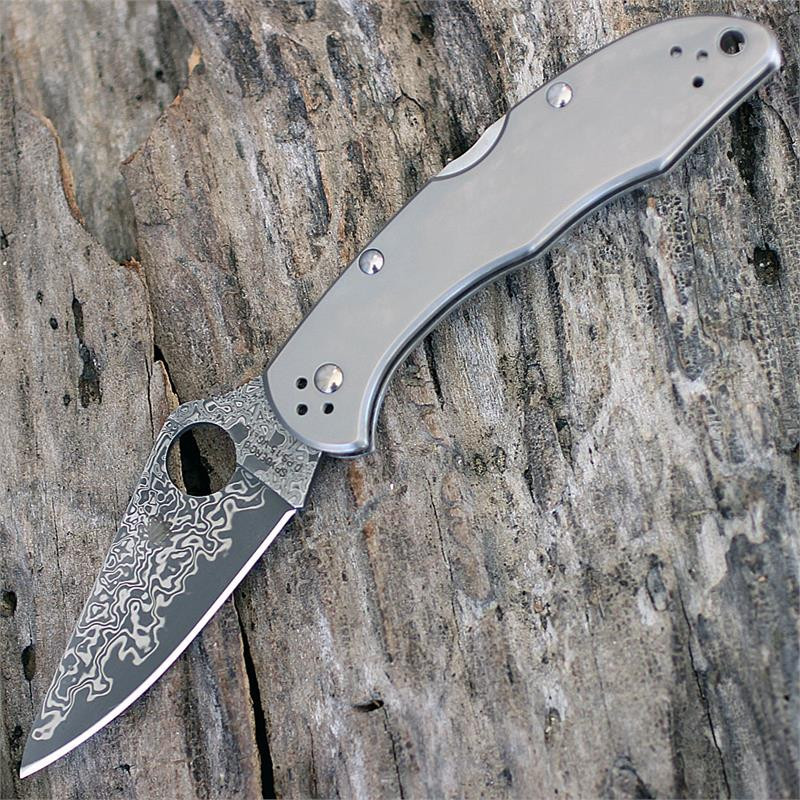 Spyderco Delica 4 C11TIPD Titanium Damascus, Plain Edge