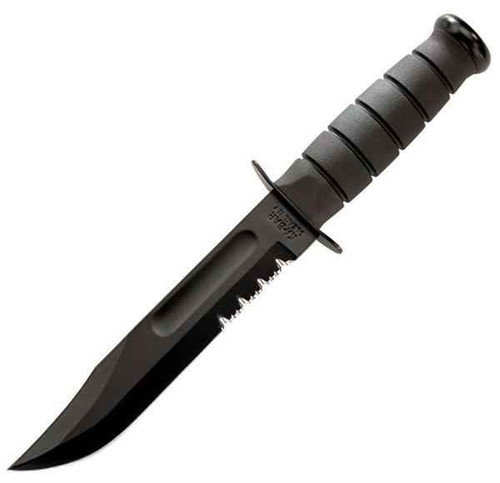 Ka Bar Short Fighting/Utility Knife, Part Serrated, with Leather Sheath ...