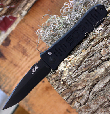 SOG Spec Elite II Auto SE-62, 4.0" Drop Point Black Blade, Black ...
