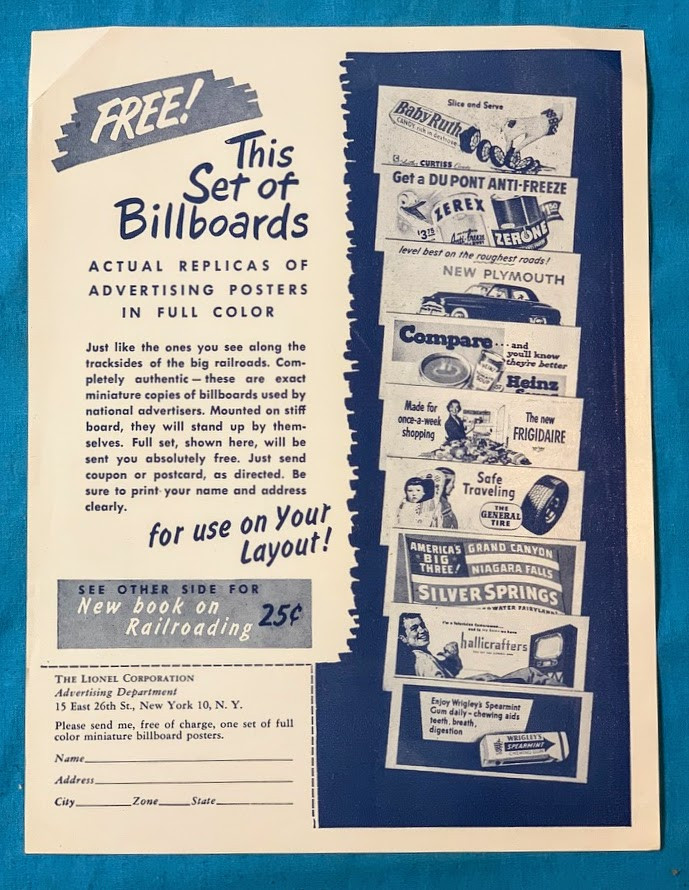 310 Billboards: 1951 Complete Sheet & Order Form (NOS) - All Aboard ...
