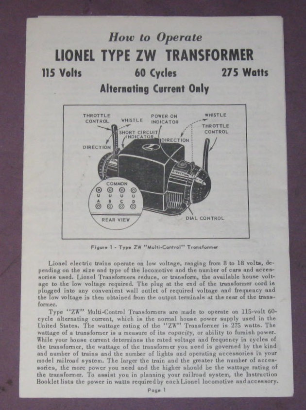 ZW 275 Watt Transformer: Yellow Box (7+/OB) - All Aboard Train Shoppe