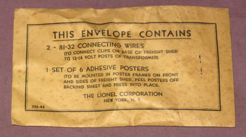 256-42 Freight Station Component Envelope (NOS) - All Aboard Train Shoppe