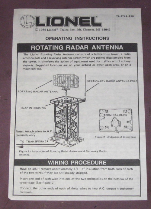 12749 Rotating Radar Antenna: Instructions Only (9) - All Aboard Train ...