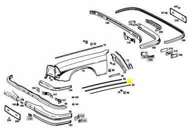Mercedes Center Chrome Moulding Front Left Fender Trim W108 W109