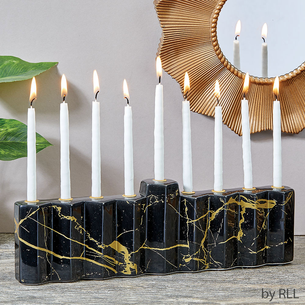 Black Hand Painted Ceramic Menorah - YourHolyLandStore