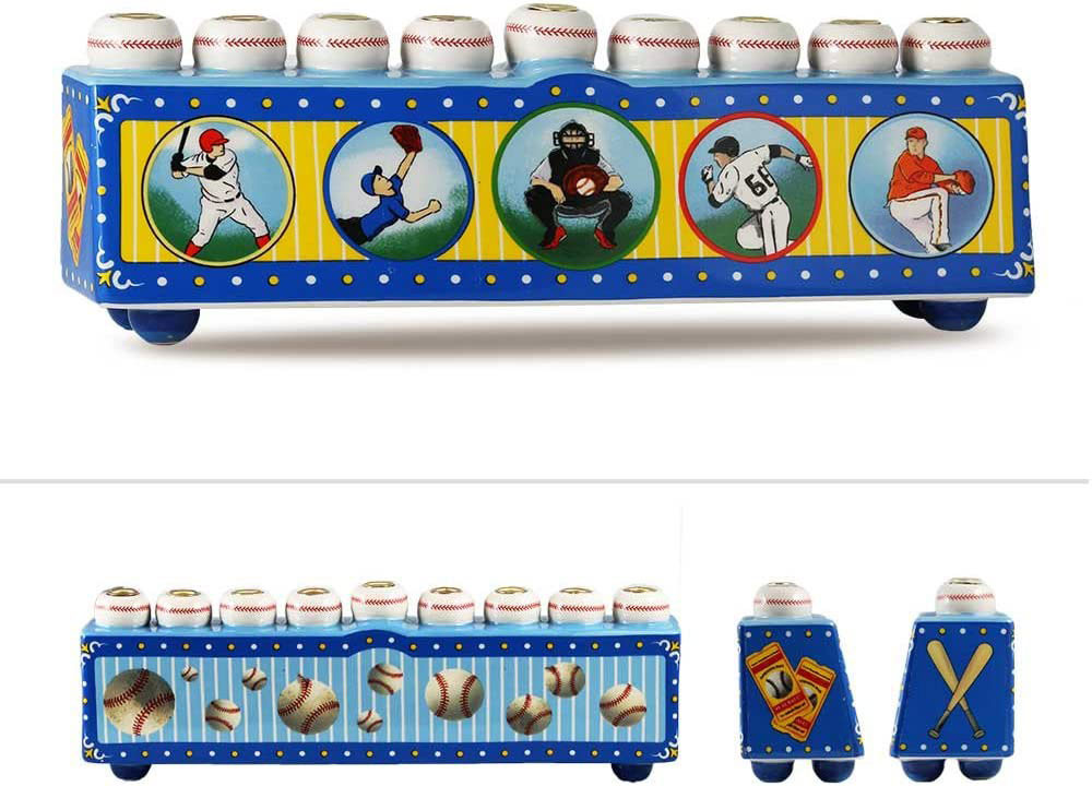 Baseball Hanukkah Menorah - Ceramic - YourHolyLandStore