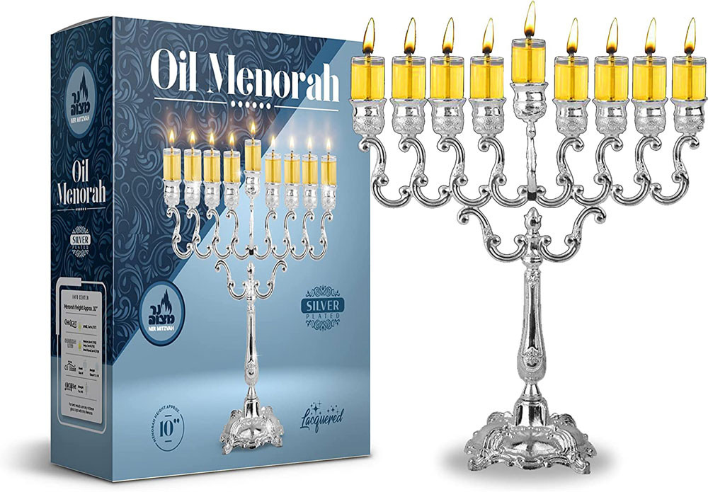 Silver Plated Oil Hanukkah Menorah - YourHolyLandStore