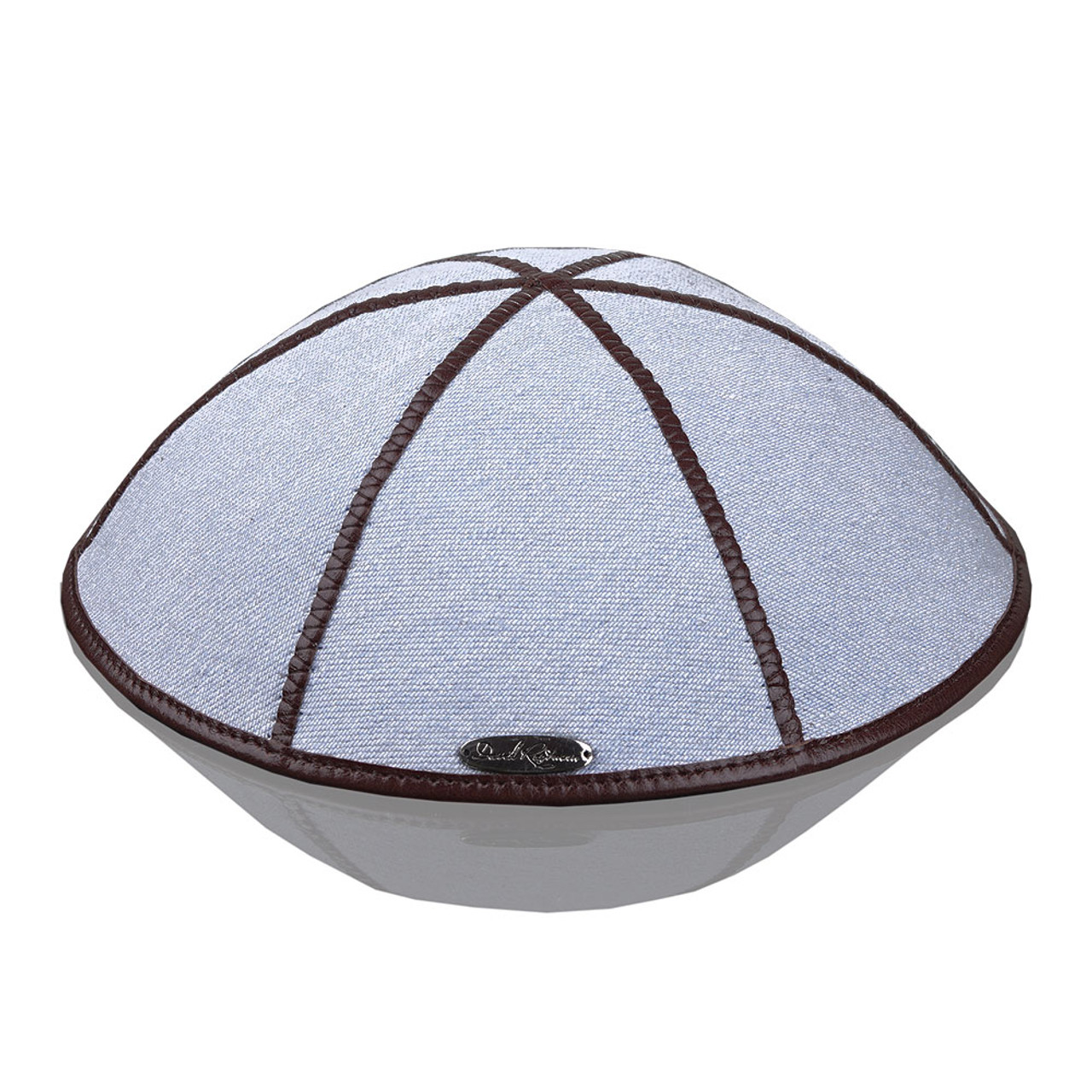 Light Blue Denim & Black Italian Leather Kippah - YourHolyLandStore