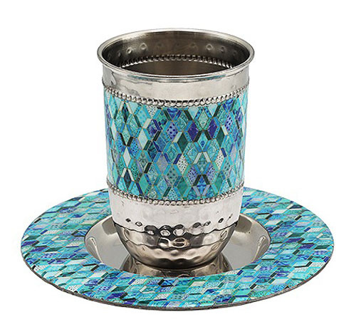 Shabbat Kiddush Cup - Abstract Blue Design - YourHolyLandStore
