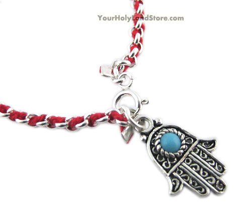 Silver Kabbalah Red String Bracelet with Hamsa Pendant