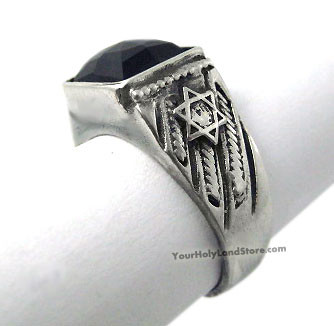 Sterling Silver Stars of David Ring with Onyx Stone