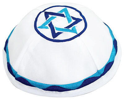 Satin Kippah with Blue Star of David - YourHolyLandStore