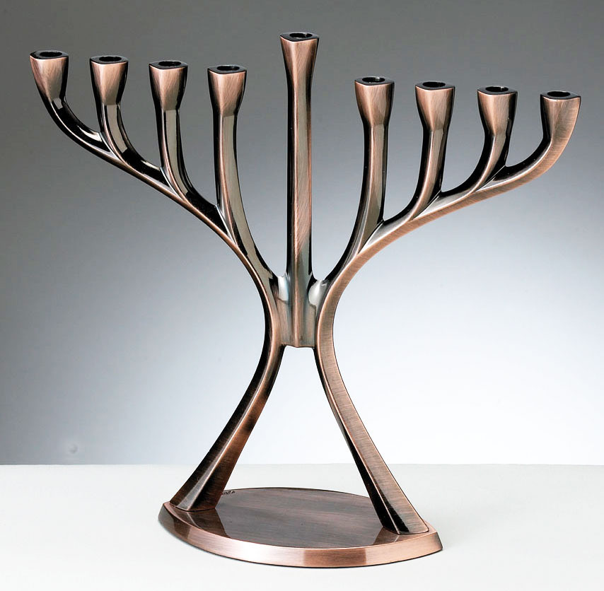 Antique Copper Finish Modern Menorah - YourHolyLandStore