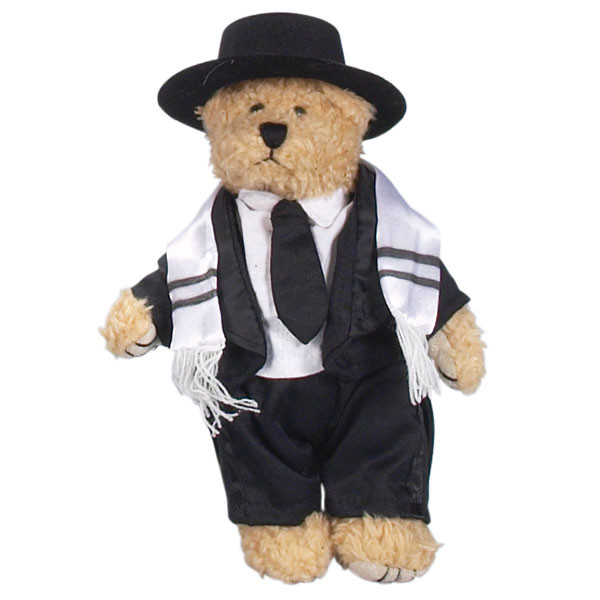 Jewish Rabbi Plush Bear with Hat and Tallit - YourHolyLandStore
